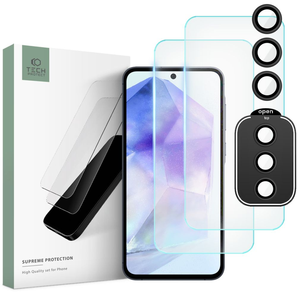 2x Szkło Tech-Protect + szkło na aparat, Supreme set, do Samsung Galaxy A55 5G, Przezroczyste ...