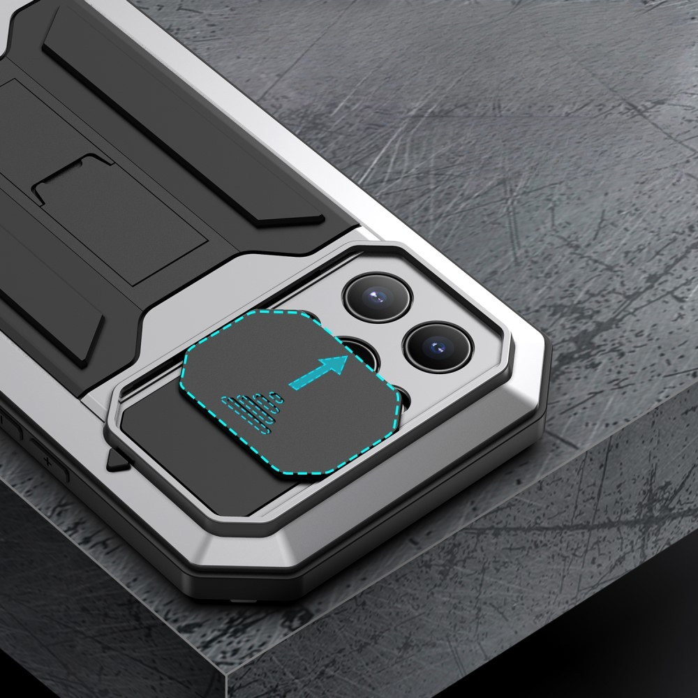 Etui do iPhone 13 Pro Max, R-JUST CamShield Slide, pancerne, srebrne ...