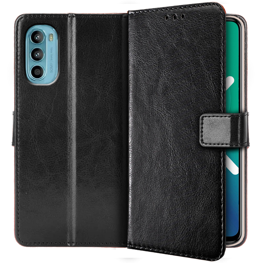 Etui z klapką do Motorola Moto G52 / G82 5G, Crazy Horse Wallet, czarne ...